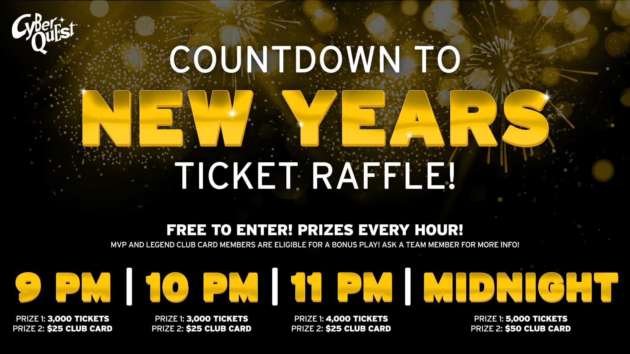 New Year's Eve Bash and Ticket Raffle at Kids Quest & Cyber Quest ...